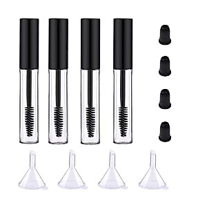 4 Pack Empty Mascara Tube with Eyelash Wand, ForSewian10ml Premium Eyelash Cream Container Bottle with Mini Funnels and Leak Stoppers (black)
