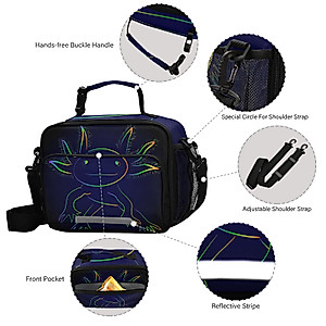 Glaphy Rainbow Axolotl Fish Lunch Bag Cooler Lunch Box Insulated Lunch Tote Bag with Shoulder Strap for Office Work School Picnic Travel