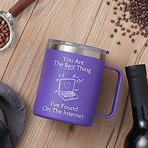 NOWWISH Valentines Day Gift for Her, Wife, Girlfriend - Best Thing I Found on the Internet 14oz Mug - Funny Presents for Anniversary, Birthday, Mothers Day, Christmas - Purple