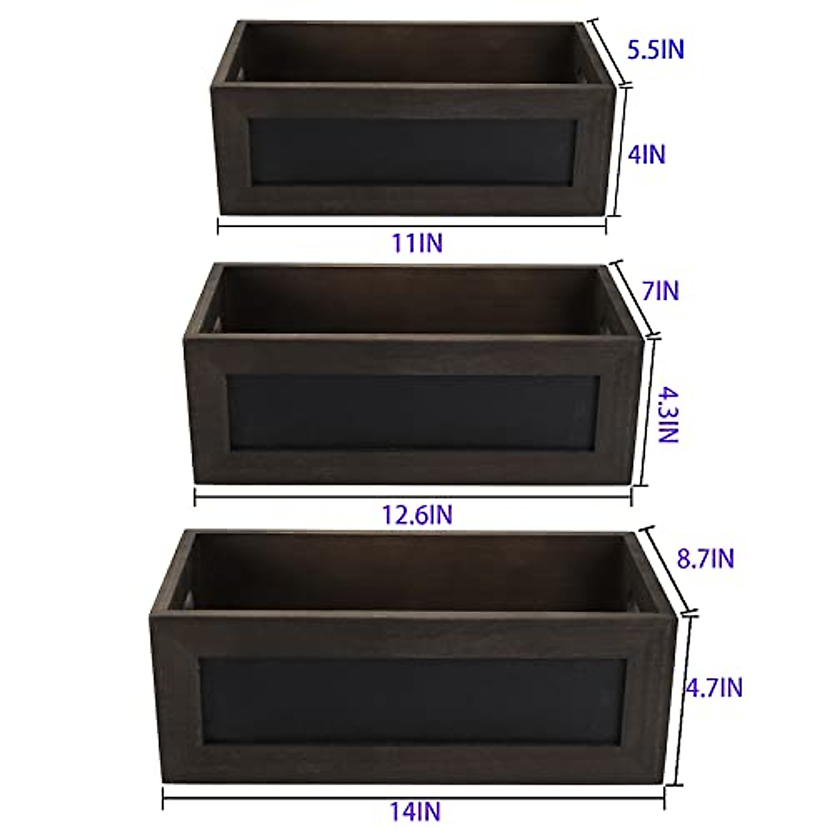 Cedilis Set of 3 Rustic Brown Wood Nesting Storage Crates with Chalkboard Front Panel and Cutout Handle, Distressed Decorative Rustic Crates Storage Container for Party, Office, Bedroom, Kitchen, Closet