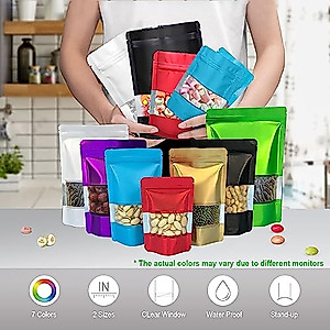 ODDIER 5.5"x7.8" 120pcs Smell Proof Mylar Bags for Food Storage, Stand-up Resealable Mylar Bags Food Storage Bags with Clear Window, Foil Pouch Stand-up Bags for Food Self Sealing Storage（Blue ）