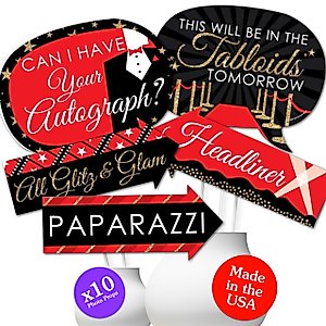 Big Dot of Happiness Funny Red Carpet Hollywood Photo Booth Props - Movie Night Party Supplies, Prom & Awards Show Decorations, Funny Photobooth Props Kit - 10 Ct
