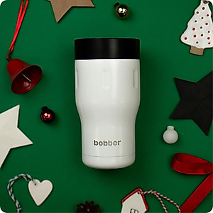 BOBBER 12 oz Stainless Steel Insulated Coffee Cup with Lid – 100% Spill-Proof Commuter Mug for Car Cup Holder – Dishwasher Safe Thermal Coffee Mug for Men, Women, Keeps Hot for 6 Hours (White)