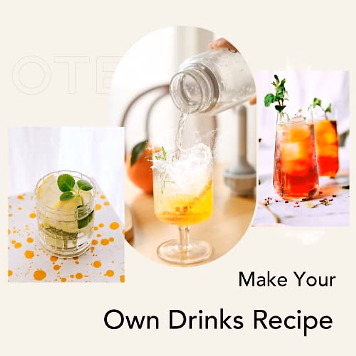OTE Sparkling Water Maker - Portable Soda Maker Machine for Home, 450ml Compact Size with 20 Mini Cylinders included, Seltzer Water Maker No Electricity, Double Layer PET Bottle, BPA Free, Double Pressure Relief Valves, Black
