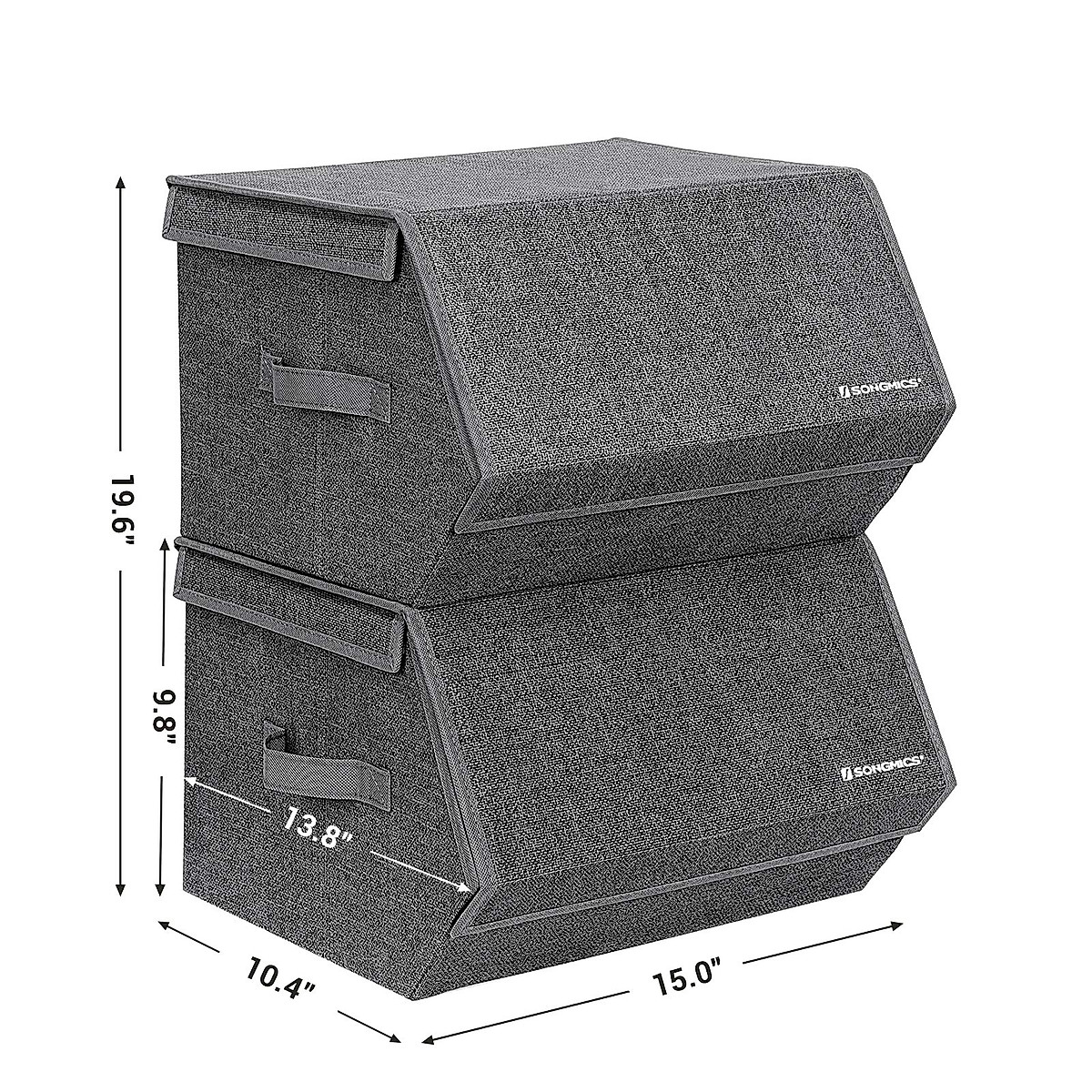 SONGMICS Stackable Storage Bins Set of 2, Storage Boxes with Lids, Non-Woven Fabric Closet Organizers with Magnetic Closures, Side Handles, Dark Gray URYLB02GV1