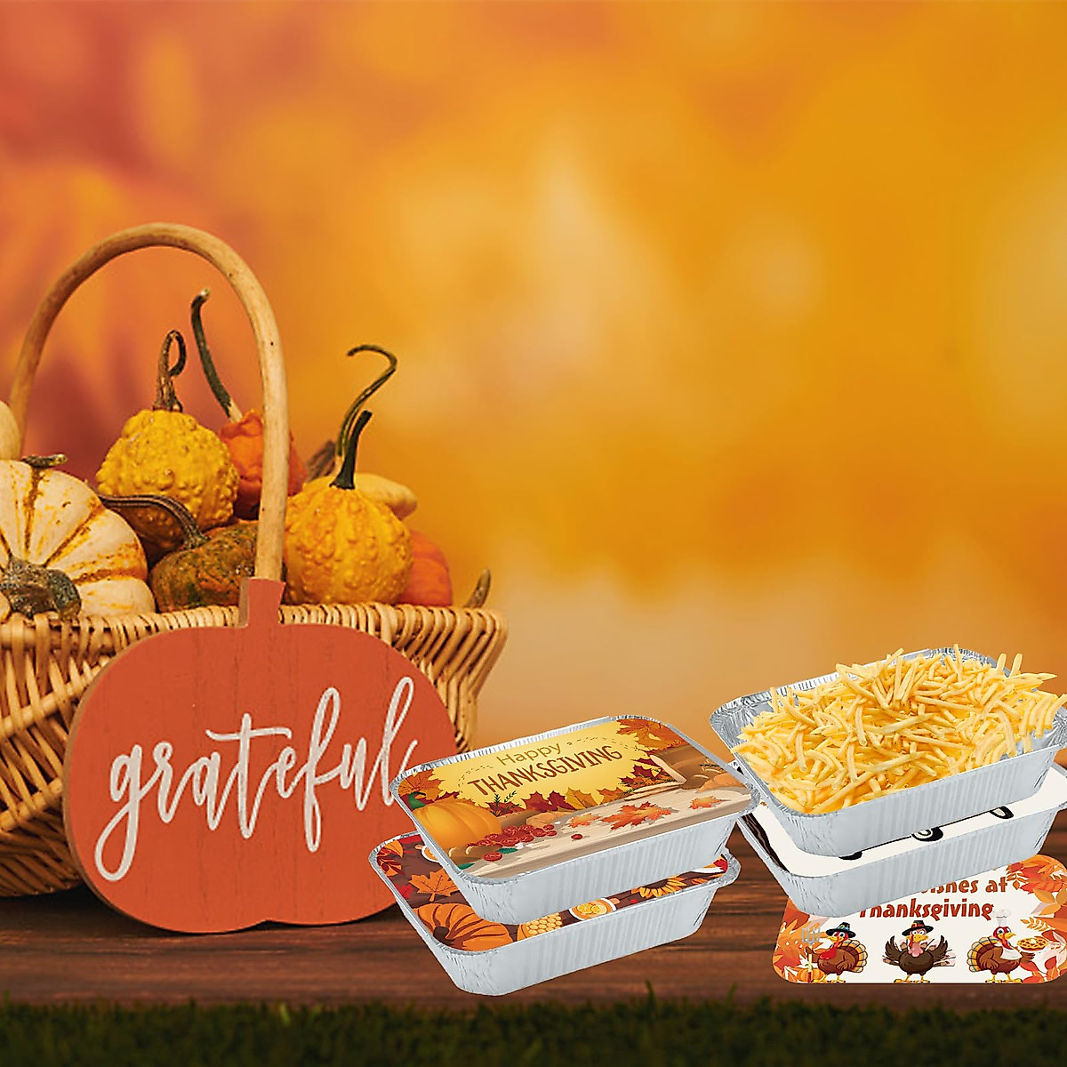 HABDJILTY 30 Thanksgiving Foil Food Containers with Lids Thanksgiving Treat Foil Containers Aluminum Treat Exchange & Goody Party Leftovers for Leftovers for Holiday Festival Thanksgiving