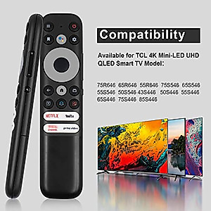 RC902N FMR1 Replacement TV Voice Remote Control,Applicable for TCL 55R646 65R646 75R646 50S546 55S546 65S546 75S546 50S446 43S446 55S446 65S446 75S446 85S446 Mini-LED QLED 4K UHD Smart TV
