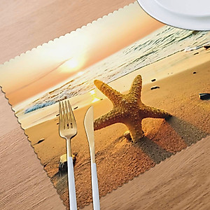Beach Sunset Starfish Placemats Set of 6,Table Mats Heat-Resistant Washable Non-Slip Place Mats for Party Family Dining Kitchen Home Wedding Holiday Party Decorations 12 X 18 Inch