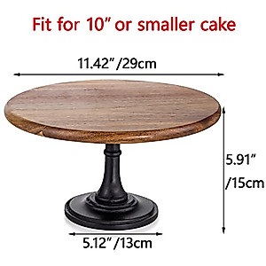Wood Cake Dessert Stand with Metal Black Matt Base, 8 inches Round Cupcake Holder, Wedding Birthday Party Pedestal Display Plate (Wood, L)