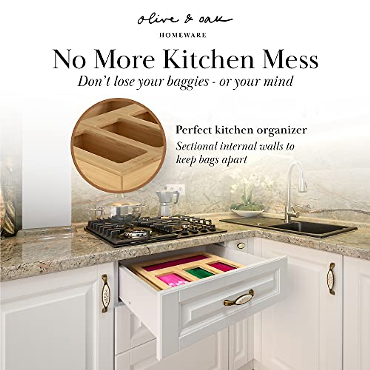 Ziplock Bag Organizer For Drawer With Hanging Strips for Drill Free Mouting | Kitchen Storage Pantry Organizer Compatible with Ziploc Hefty Suitable for Sandwich Bag Snack Quart Gallon Bags