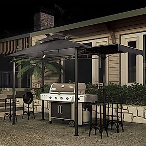 MASTERCANOPY 11 x 5 Grill Gazebo with Extra Side Awning Outdoor BBQ Gazebo with 2 LED Lights for Patio Party Backyard Picnic(Dark Gray)
