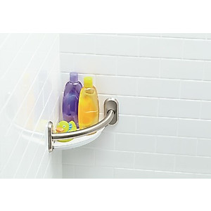 Moen LR2354DBN 9-Inch Curved Bathroom Grab Bar with Integrated Corner Shelf, Brushed Nickel