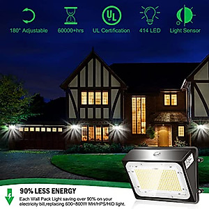 Bolumka 100W LED Wall Pack Light with Dusk-to-Dawn Photocell, IP65 Waterproof Security Flood Lights Outdoor, 5000K Daylight 13,500LM Super Bright 100-277V for Commercial Street & Area Lighting