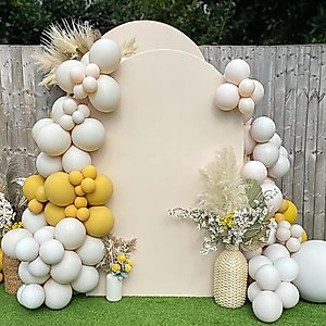 CIPAZEE Beige Arch Backdrop Cover - Beige Wedding Arch Cover Spandex Fitting Round Top Backdrop Arch Stand for Wedding Birthday Party Decoration(Beige,6.6x3.3FT)