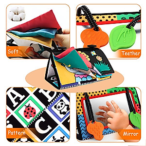 Baby Mirror Tummy Time Toys,High Contrast Crinkle Cloth Book Toys Visual Stimulation,Double Folding Baby Book Teething Toys,Sensory Toys Crawling Activity Mat Floor Mirror for Infants 3 6 12 Months