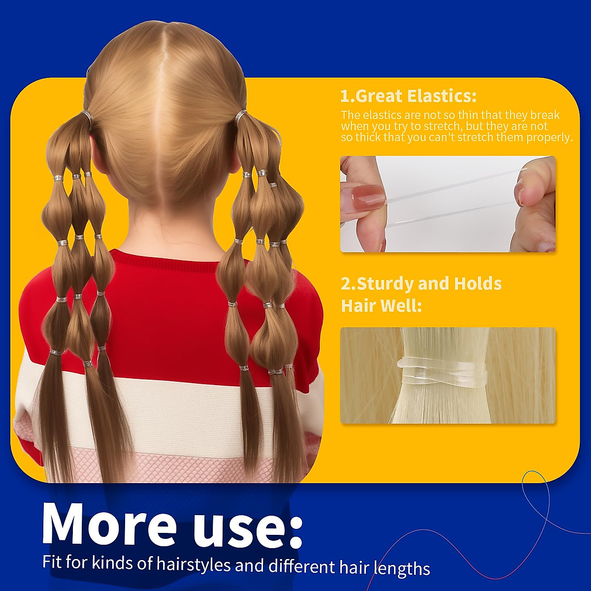 Teenitor Clear Elastic Hair Bands,2000pcs Mini Hair Rubber Bands,Hair Ties, Soft Hair Elastics Ties, 2mm in Width and 30mm in Length