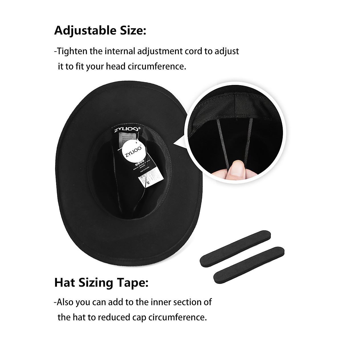 Zylioo Oversize XXL Felt Cowboy Hats,Large Western Hat Warm,Unisex Shapeable Wide Brim Fedora Hat with Belt Buckle