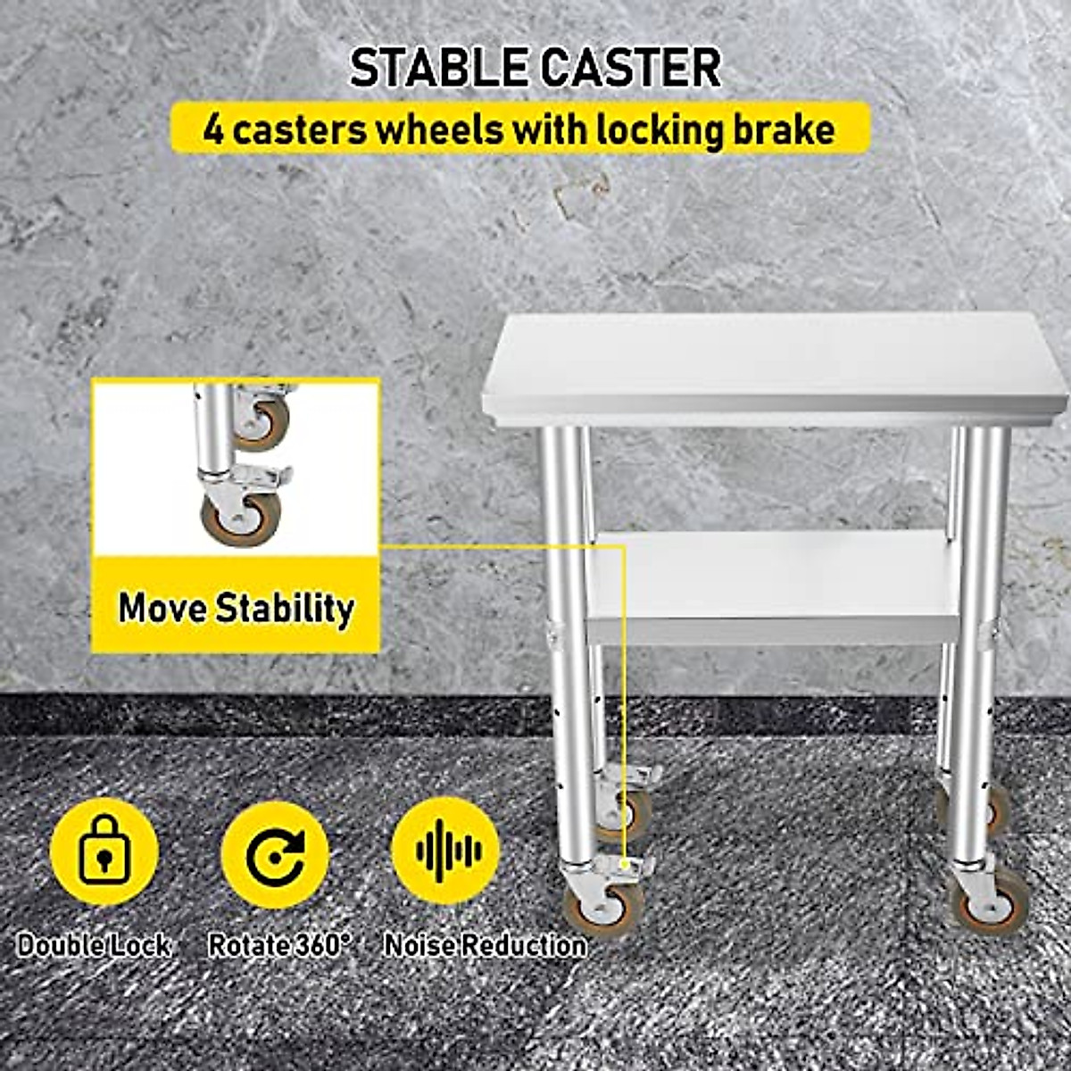 Karpevta Stainless Steel Work Table 24x12 inch Outdoor Prep Table Stainless Steel Prep Table Commercial Kitchen Table with Adjustable Under Shelf for Home,Restaurant and Hotel