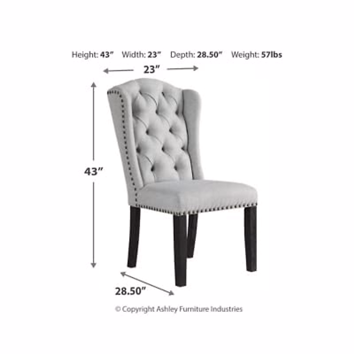 Signature Design by Ashley Jeanette Traditional Tufted Upholstered Wingback Dining Chair, 2 Count, Light Gray