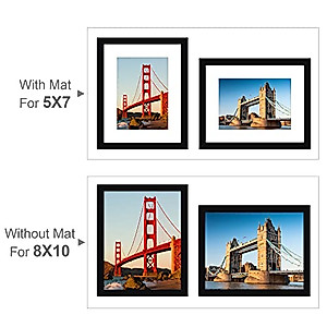 Rysent 8x10 Picture Frame, Display 5x7 with Mat or 8x10 Without Mat, Black Photo Frames for Wall Mounting or Table Top Display