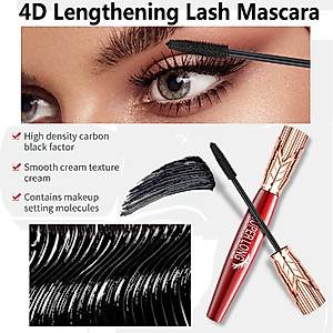 Super Long Black Mascara,LongLasting Waterproof SweatProof Quick-Drying 4D Silk Fiber Lash Mascara,Natural Lengthening Instant Volumizing Tubing Mascara Liquid Lash Extensions Mascara for Women Makeup