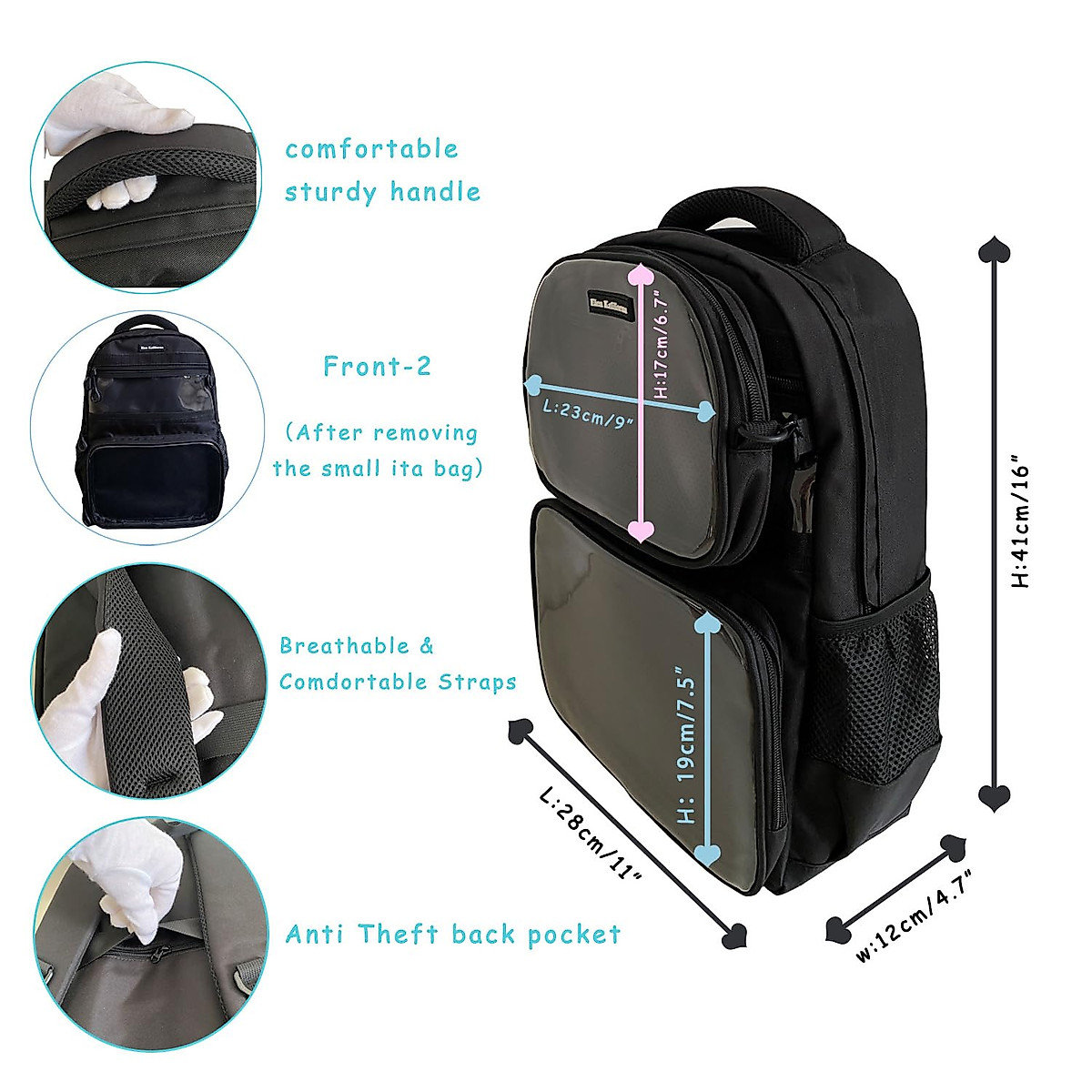 Eien Kaliforua Backpack Ita Bag Pins Display Bag Detachable 2way Unisex