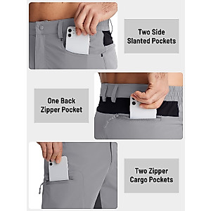 TACVASEN Men's Casual Shorts 10" Inseam Quick Dry Water Resistant Hiking Cargo Outdoor Grey Golf Shorts with Zipper Pockets for Work