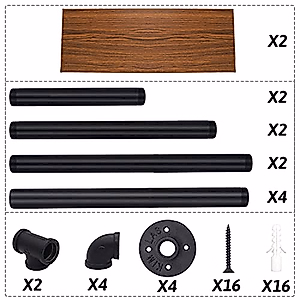 Industrial Pipe Floating Shelves,31inch Wall Mount Hanging Book Shelves with 2 Wooden Boards Planks in Rustic Brown Wood Finish Farmhouse Style