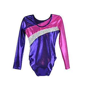Obersee - O3GL030CXS - Girl's Girls Gymnastics Leotard - Long Arm Diagonal Purple | Child (3-4 Years)
