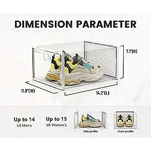 Pinkpum Extra Large Shoe Storage Boxes XXL Large Clear Plastic Stackable Shoe Organizer 12 Pack Sneaker Storage for Men Shoe Containers Fit for Size 14