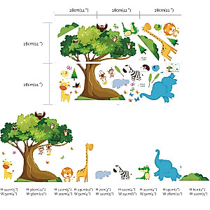 Runtoo Jungle Animals Wall Decals Monkey Elephant Forest Tree Wall Stickers for Kids Bedroom Baby Nursery Wall Decor