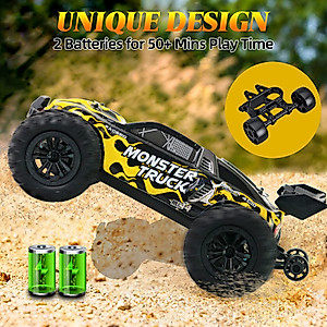 RC Cars 1/16 Remote Control Car RC Monster Trucks, Sakeye 4WD 2.4 GHz High Speed Racing Car 40Km/h All Terrains Off Road Truck with Head-up Wheel LED Headlight 2 Rechargeable Batteries for Kids Adults
