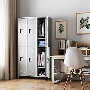 METAN Metal Locker for School Office Gym Bedroom,6 Doors Steel Storage Locker Cabinet for Employees,Industrial Storage Locker with 1 Shelves,Assembly Required (6 Door-Light Gray)…