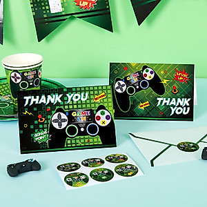 WERNNSAI 24 PCS Thank You Cards Assortment Greeting Cards with Envelopes Stickers Video Game Thank You Cards Fill in Blank Note Cards Gaming Party Supplies for Kids Boys Gaming Theme Birthday Party