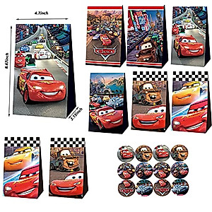 24pc car Party Gift Bags,12pc Gift Bags and 12pc stickers Party Supplies for Kids Cute marioo Themed Party, Birthday Decoration Gift Bags Well for Girls or Boys