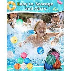 KOKODI Reusable Water Balloons for Kids, Self-Sealing Splash Water Balls Refillable, Quick Fill Pool Toys for Kids Games Outdoor (4 PCS)