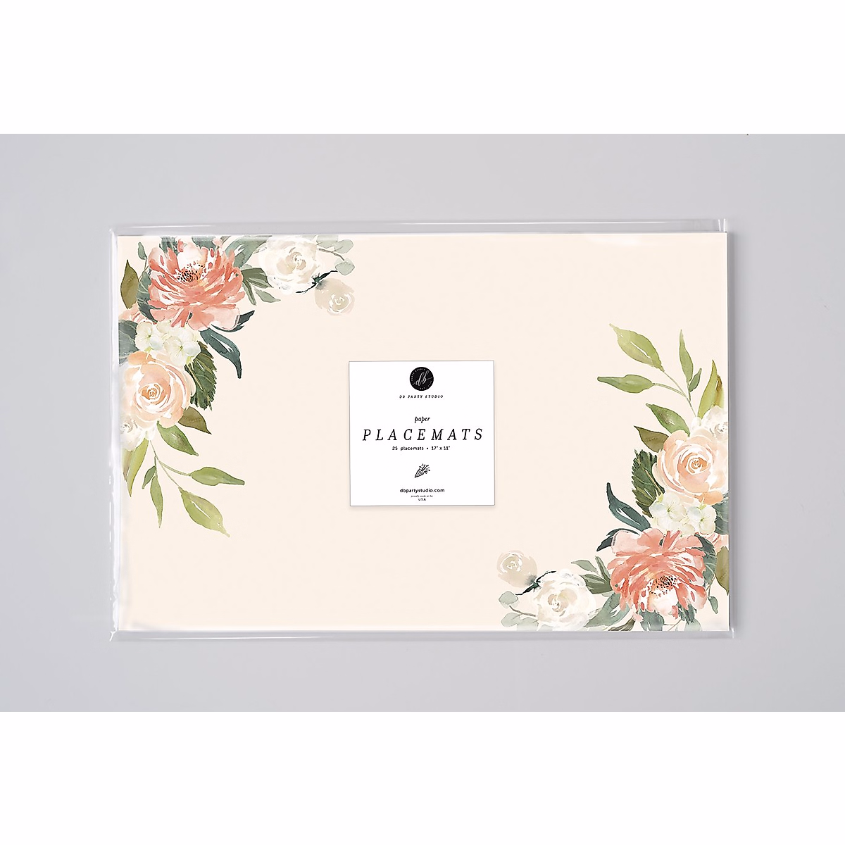 DB Party Studio Paper Placemats 25 Pack Disposable Place Mats Graduation Woman's Birthday Parties Wedding Reception Lovely Flower Blooms Easy Cleanup Brunch Dinner Tableware Guest Seating 17" x 11"