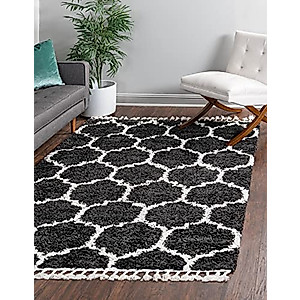 Unique Loom Hygge Shag Collection Area Rug - Trellis (9' x 12' Rectangle, Black and White)