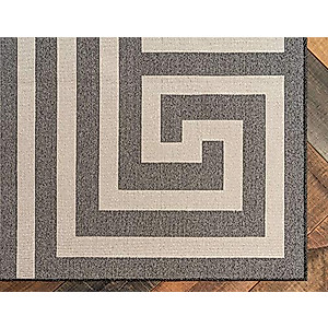 Unique Loom Athens Collection Classic Geometric Modern Border Design Area Rug, 7 ft x 10 ft, Black/Beige