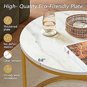 SMOOL Modern Nesting Coffee Table Set of 2 for Living Room Balcony Office, Round Wood Accent Side Coffee Tables with Sturdy Metal Frame, Easy Assembly(Marble)