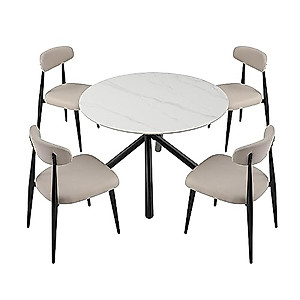 KEVINSPACE 42.13" Round Dining Table, Marble Table White Sintered Stone Tabletop with Solid Carbon Steel Base, Mid Century Modern Dining Table for Kitchen, Dining Room, Office, Reception Room Moon
