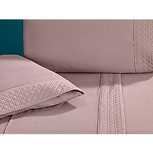 Elegant Comfort Luxury Soft Coziest 4-Piece Bed Sheet Set 1500 Thread Count Egyptian Quality Wrinkle Resistant Beautiful Quilted Design on Flat Sheet and Pillowcases, Queen, Dusty Rose