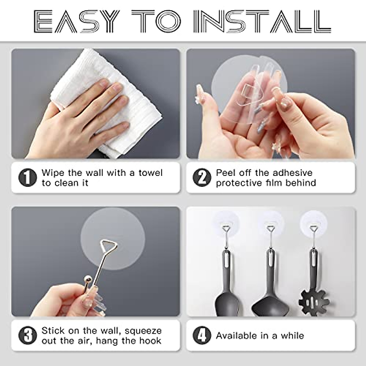 ZOCONE 20 Pcs Transparent Large Adhesive Hooks with Plastic Razor Blade Scraper, Waterproof Stainless Steel Sticky Hooks for Hanging Heavy Duty, Wall Hangers Without Nails for Home Kitchen (Round)