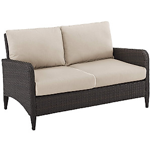 Crosley Furniture Kiawah Wicker Outdoor Loveseat, 2-Person Patio Couch for Porch, Deck, Backyard, Sand
