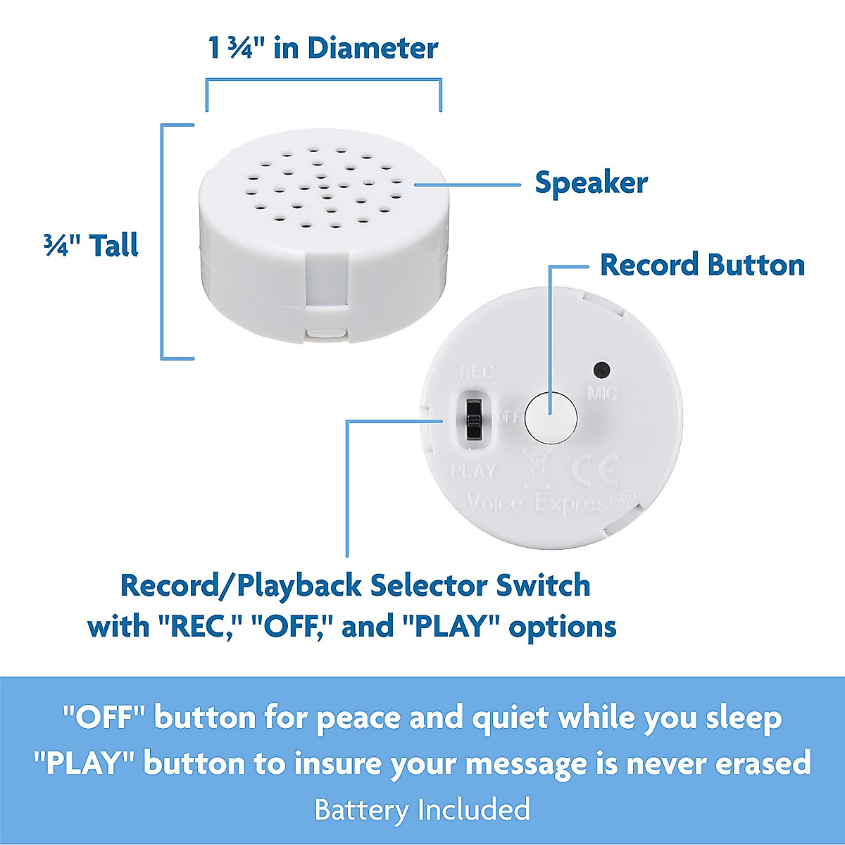 VoiceGift 60 Second Multi-Message Voice Recorder, Record Custom Messages for Plush Toy, Stuffed Bear Toy, Baby Doll Toy, and Pillow - 1 Pack