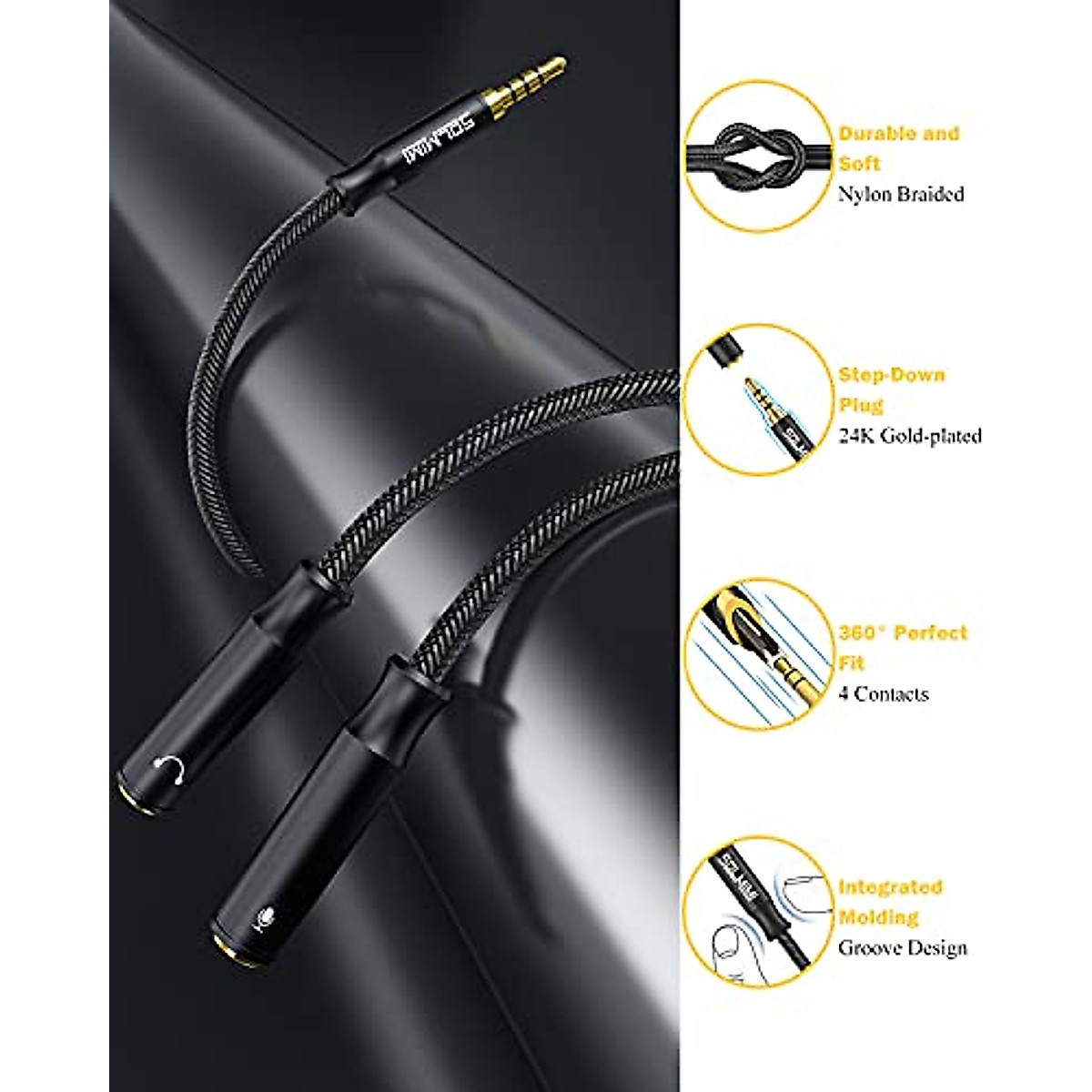 SOLMIMI Headphone Mic Splitter, TRRS Headset Splitter with Separate Headphone and Mic Jack, 3.5mm Combo Audio Adapter for Dual-Plug Headset Compatible to Xbox One, Smartphone, PC, Ps4-11inch(30cm)