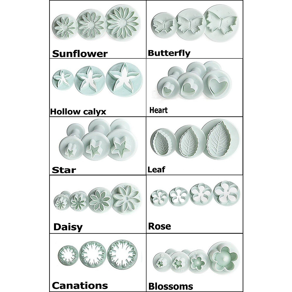 Flower Fondant Cutters,73Pcs Cake Cookie Cutter Plunger Sugarcraft Alphabet Letters Decorating Tools,Sunflower Rose Leaf Butterfly Heart Star Carnation Hollow Calyx Cutter Molds,Icing Modelling Kit