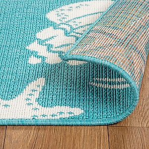 BNM Indoor/Outdoor Area Rug, Perfect for Patio, Backyard, Playroom, Kitchen, Bedrooms, Dining Room, and Entryway, High-Traffic, Pet and Kid Friendly, Modern Traditional Damask, 2' 7" x 8', Teal