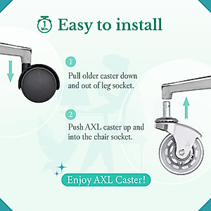 Office Chair Caster Wheels 2.5 Inch, Roller Blade Wheels Replacement Rubber Chair Casters for Hardwood Floors and Carpet, Set of 5 (Chrome Bracket/Grey/Clear)