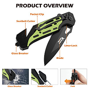 Rush Deer Pocket Knife, Folding Knife with Clip, Glass Breaker, Seat belt Cutter. Unique Fathers Day Gift for Dad. Cool Small EDC Knife for Survival Hiking etc. Gifts for Men Women